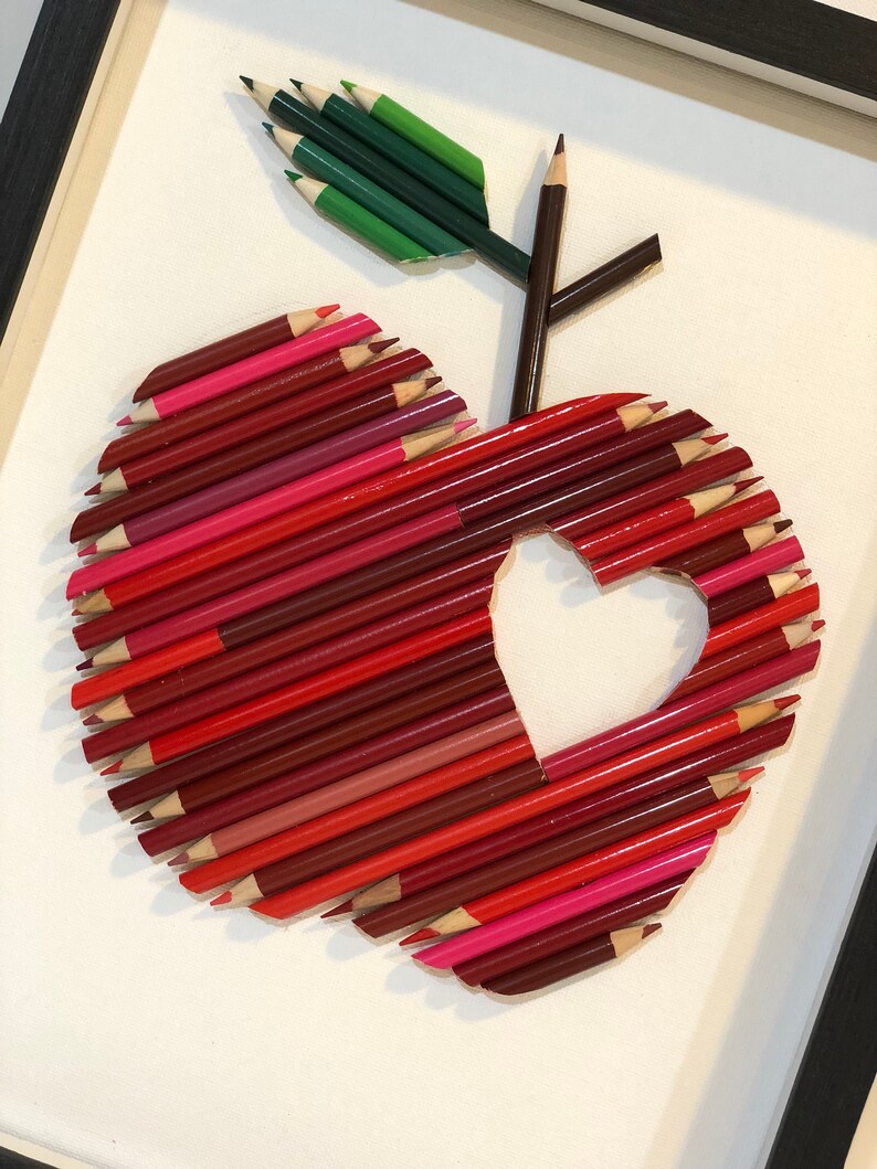 Apple Teacher Gift Framed Red Colored Pencil Personalized | Etsy