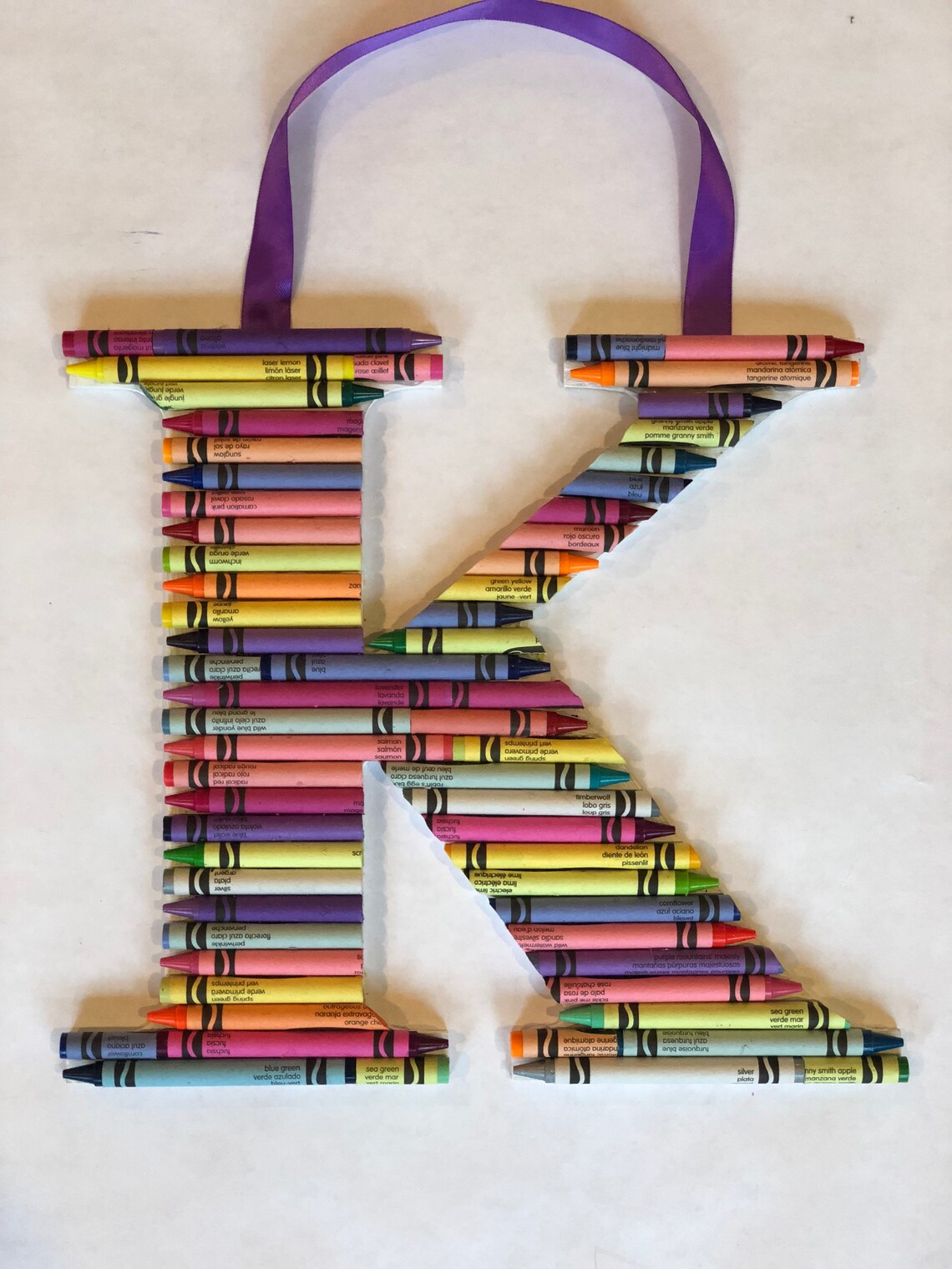 Single Crayon Initial on a Ribbon Hanger Hanging Monogram | Etsy