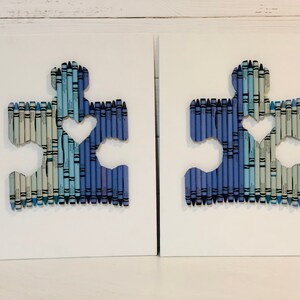 Autism Awareness Puzzle Piece Crayon Art SMALL, Wall Art Puzzle Piece ...