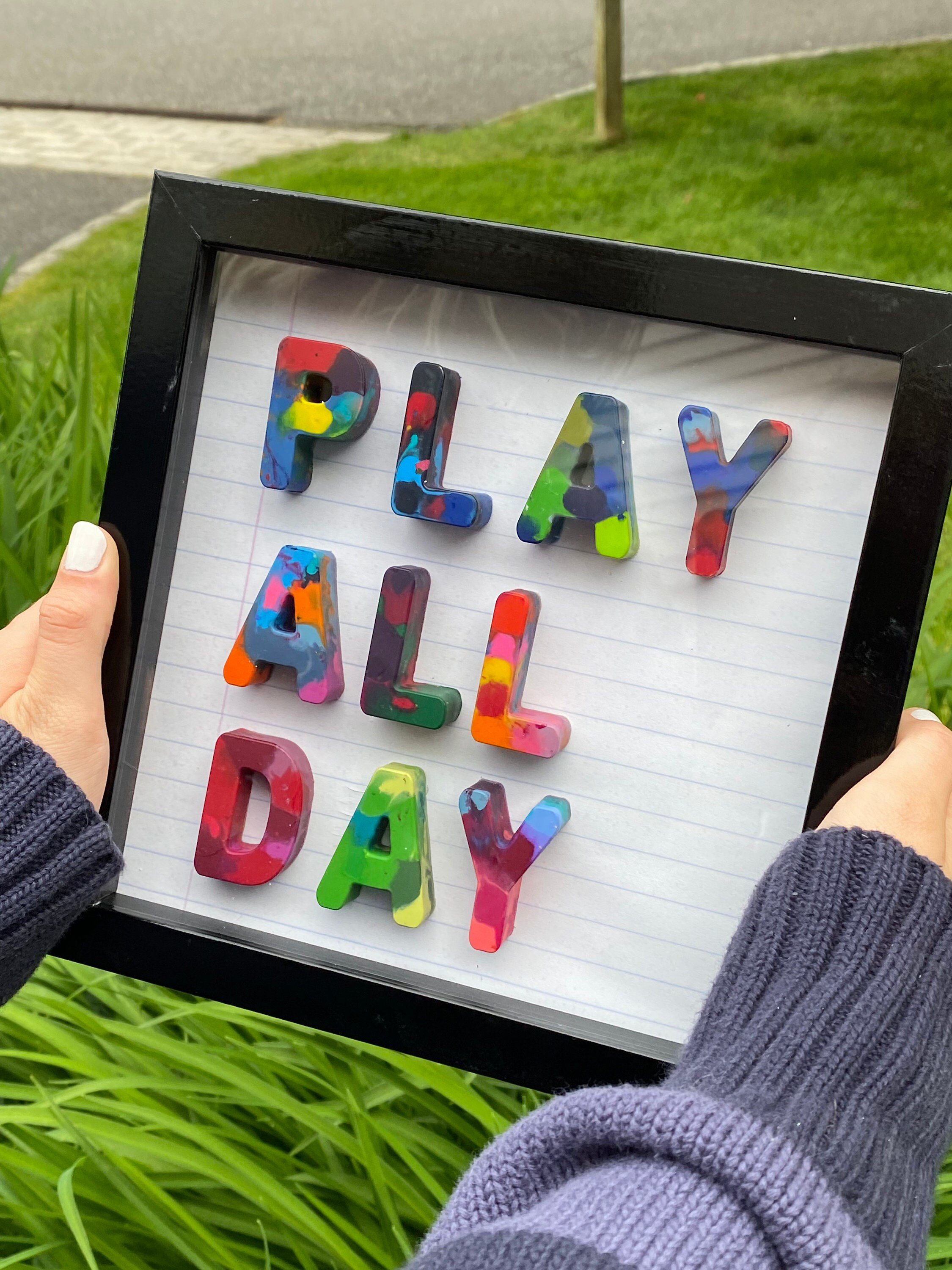 Play All Day, 8x8 Square, 3D Wall Quote, Melted Crayon Word Art ...