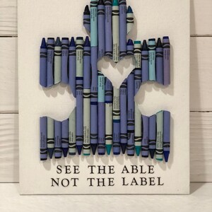 Autism Awareness Puzzle Piece Crayon Art SMALL, Wall Art Puzzle Piece ...