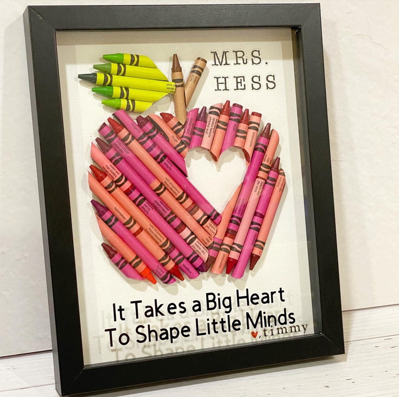 Crayon Apple Teacher Gift Framed Crayon Personalized Apple - Etsy