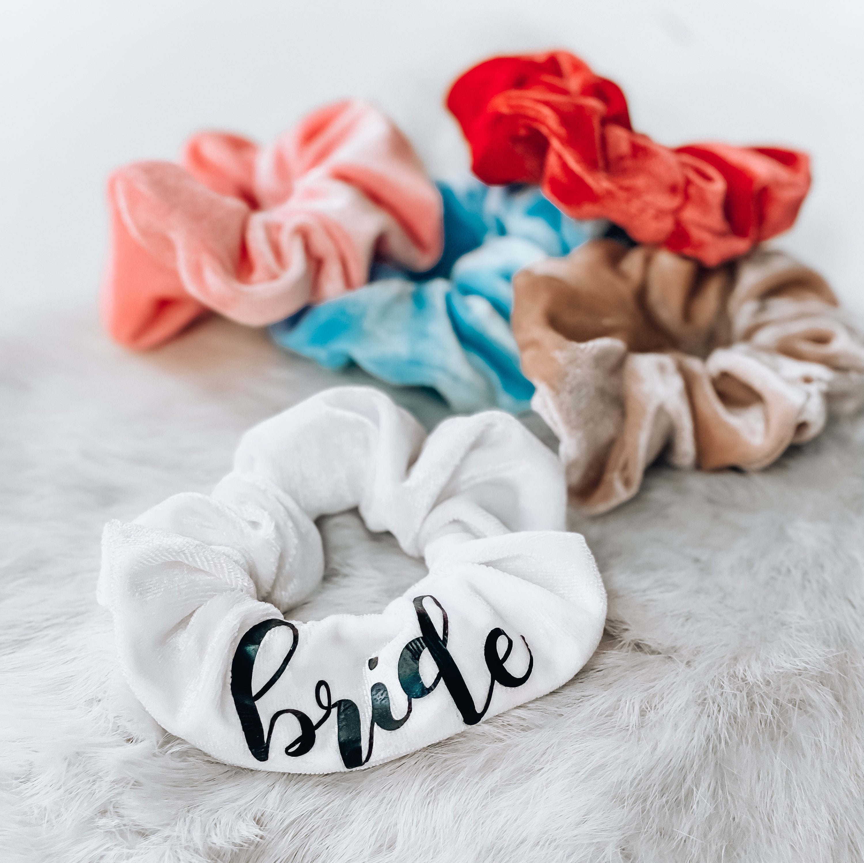 Bride Srunchie - Bride hair tie - Bridesmaid Scrunchie - Bridal party ...
