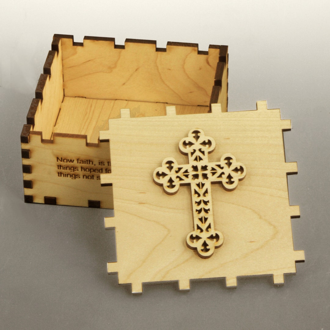 Religious Cross Jewelry Box, Wood Trinket Box, Wood Keepsake Box, Small ...