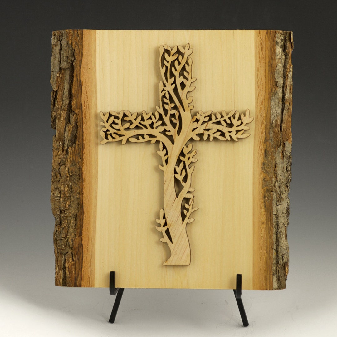 Tree of Life Religious Genuine American Live Edge Wood Wall Cross ...