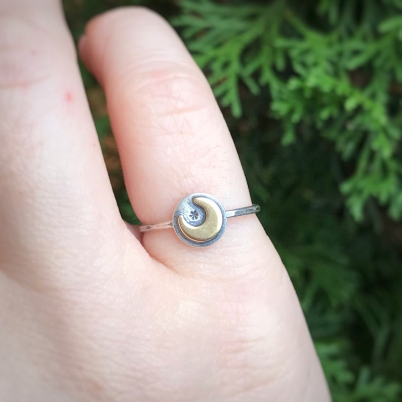 Mini Moon Stacking Ring / Sterling Silver and Brass Mixed | Etsy