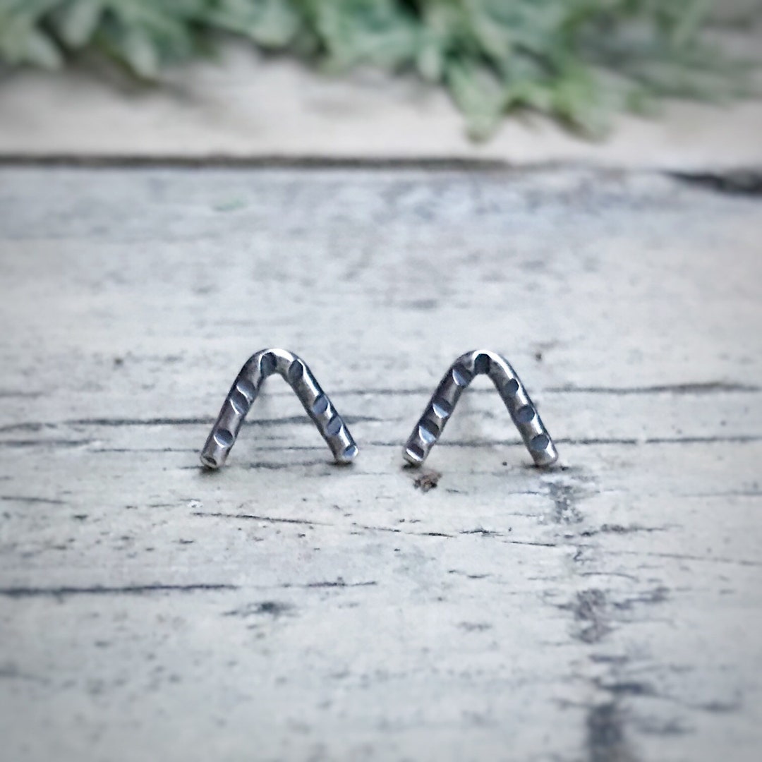 Chevron Studs / Sterling Silver Minimal Studs / Stamped Chevron ...