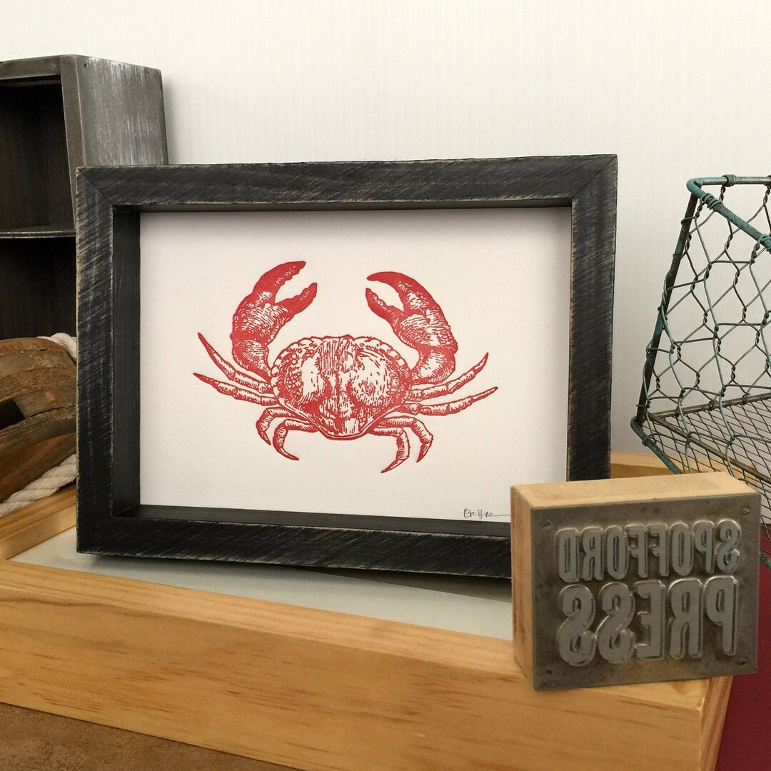Red Crab Letterpress Print - Etsy