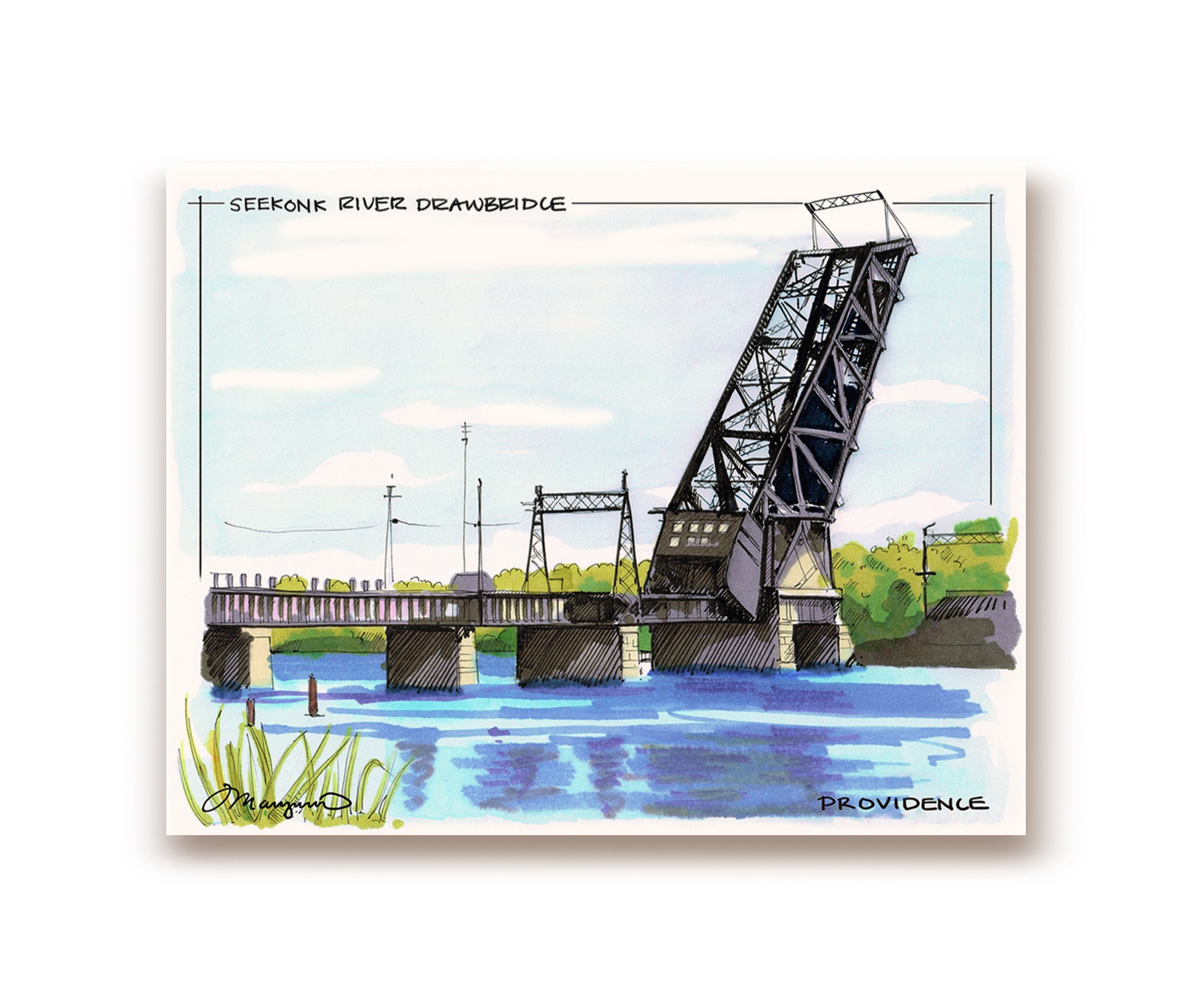 Seekonk River Drawbridge Art Print, Providence Rhode Island, College ...