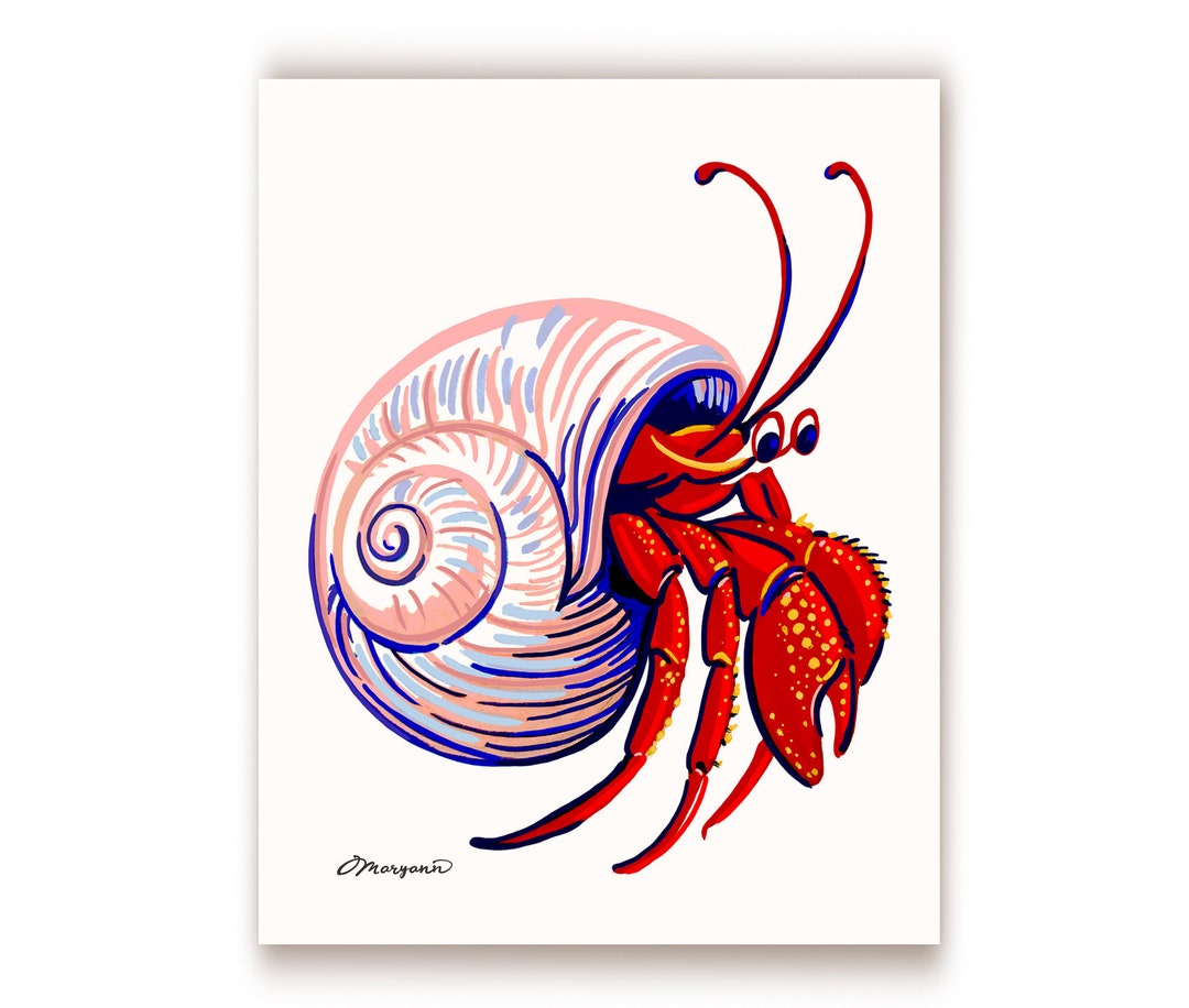 Hermit Crab, Nursery Art, Sea Life, Crab Painting, Nursery Hermit Crab ...