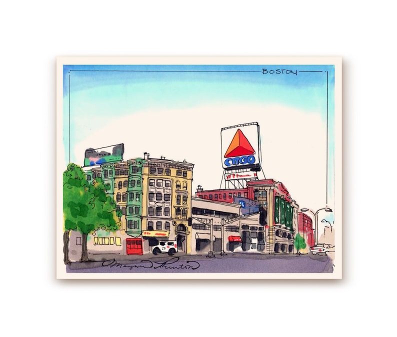 Citgo Sign, Cityscape, Art Print, Cambridge, Fenway, Boston MA ...