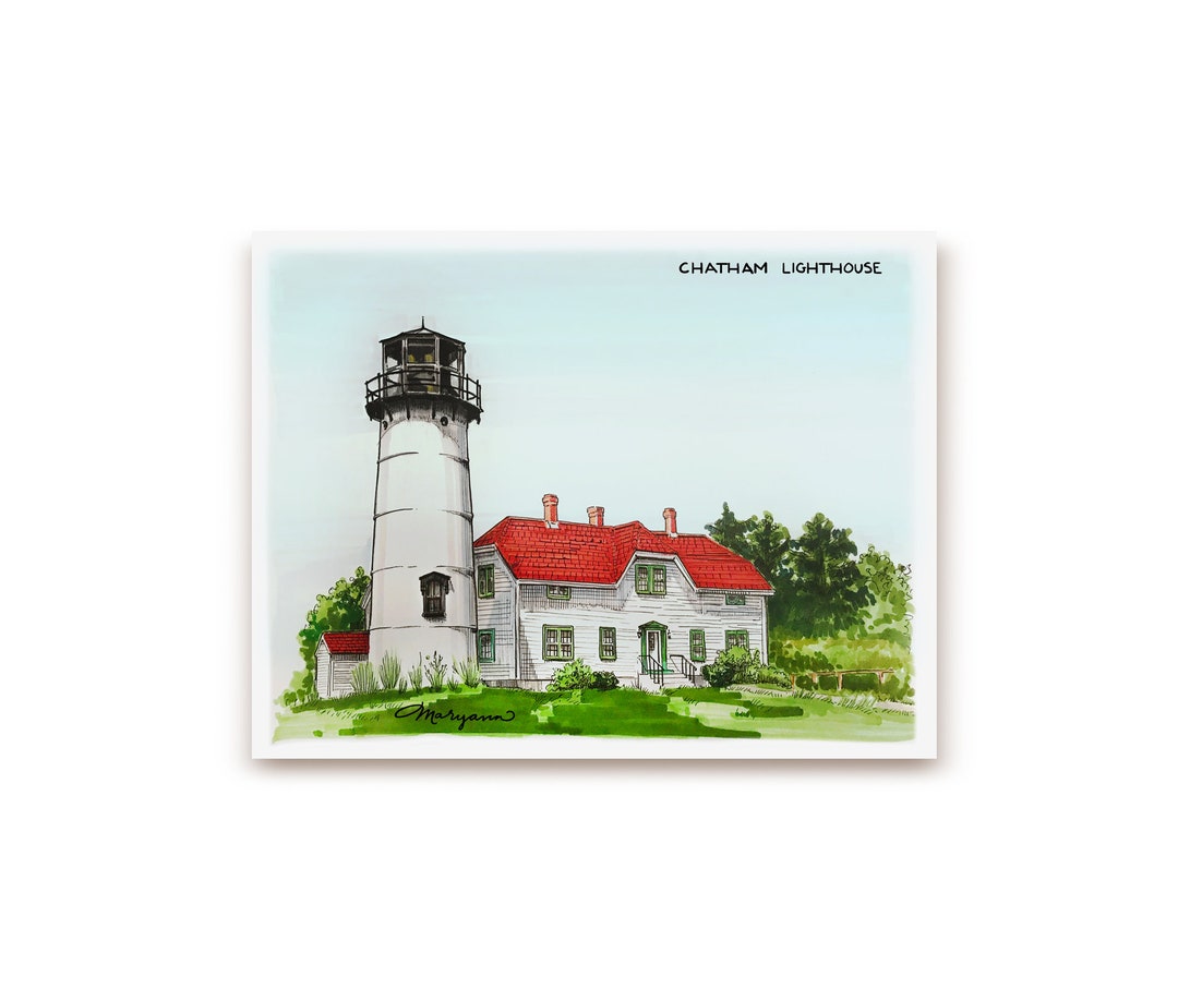 Chatham Lighthouse Art Print, Cape Cod Pen and Ink Drawing (8x10) - Etsy