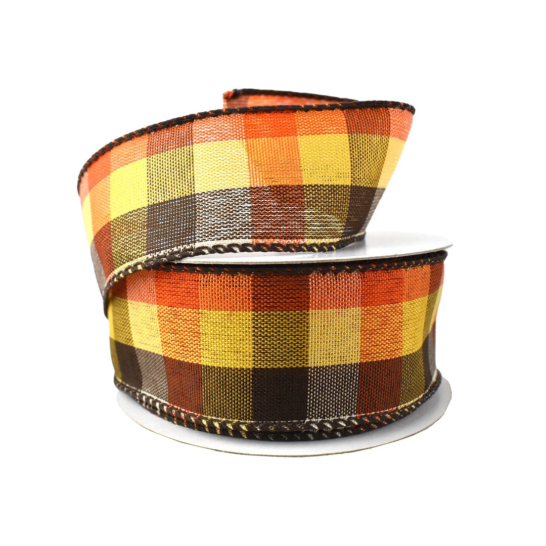 Square Plaid Wired Ribbon Orange/brown/yellow/cream - Etsy