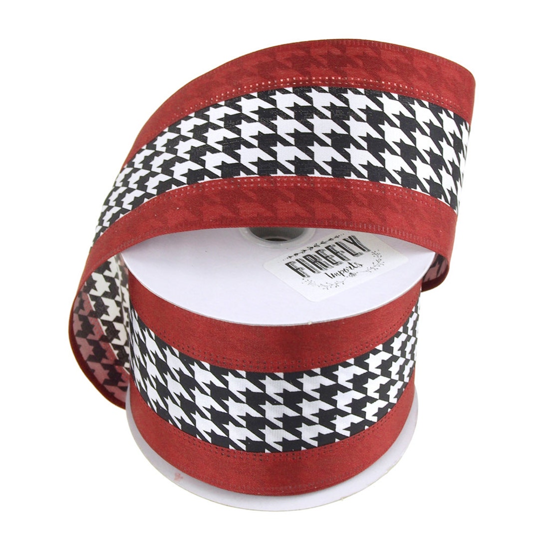 Houndstooth Crimson Print Christmas Ribbon Wired Edge , 2-1/2-inch, 10 ...