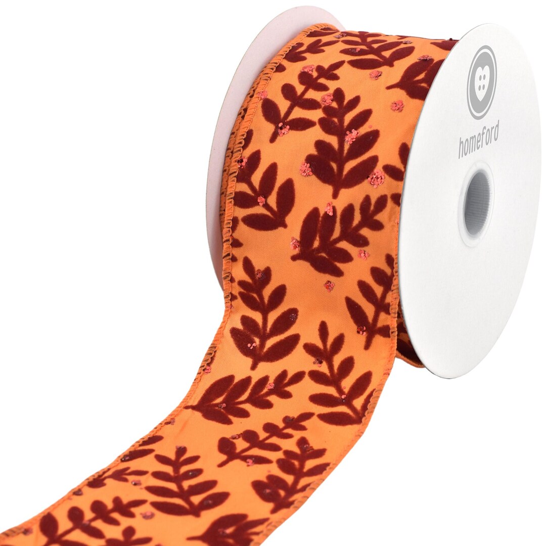 Glittered Fall Ferns Satin Wired Ribbon, 10-yard - Etsy