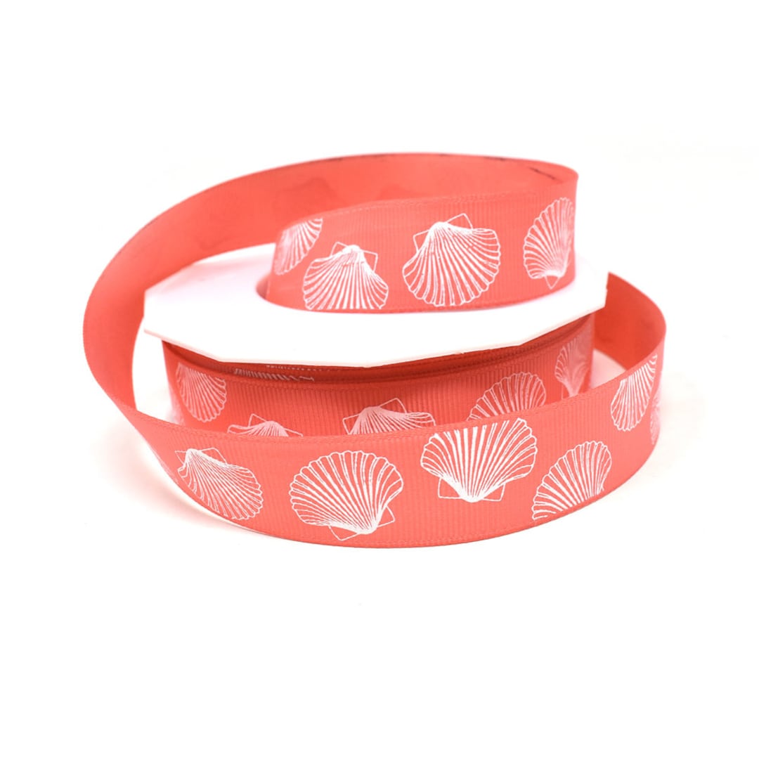White Seashell Coastal Grosgrain Ribbon, Coral, 7/8-inch, 20-yard - Etsy