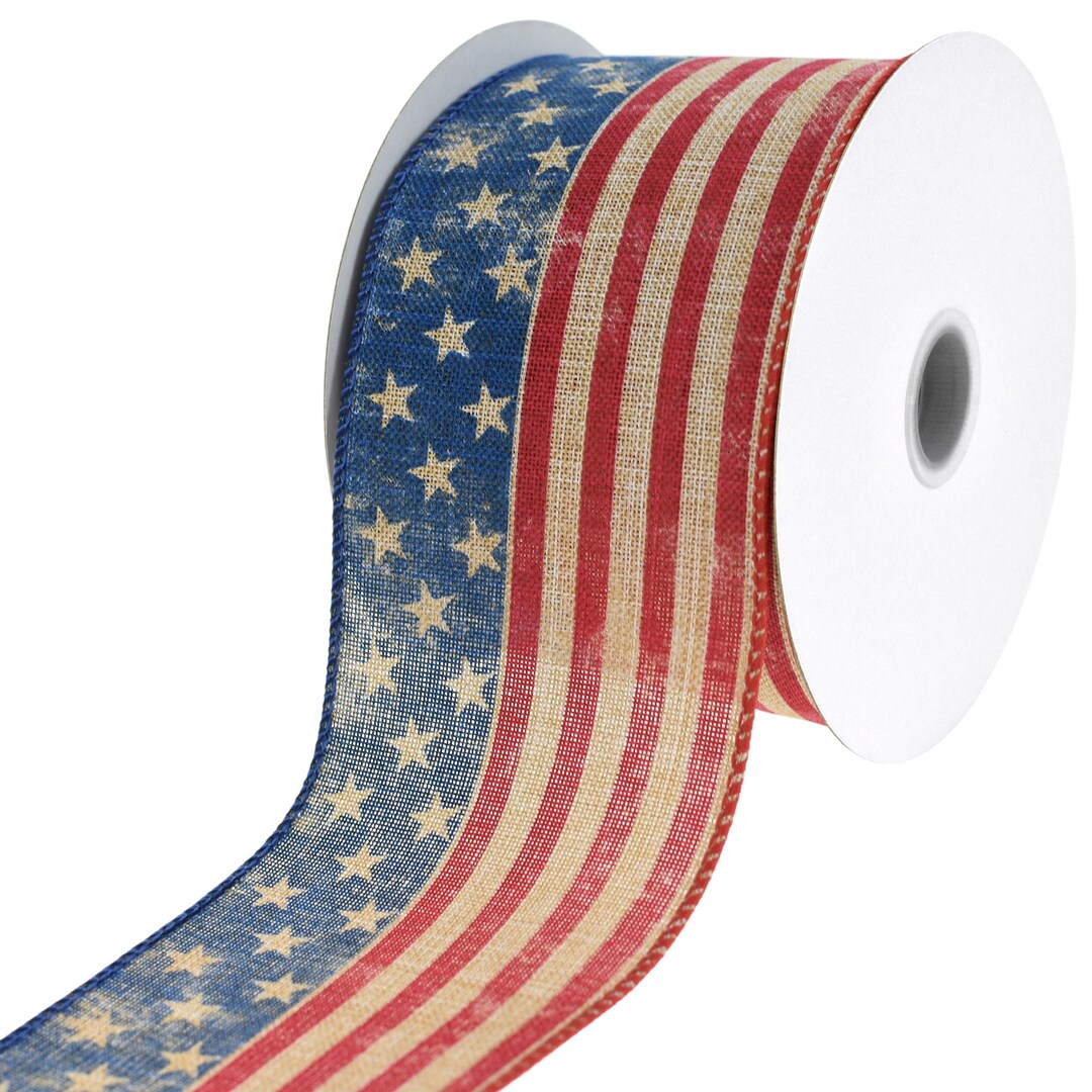 Patriotic Vintage American Flag Pattern Wired Ribbon, 2-1/2-inch, 10 ...