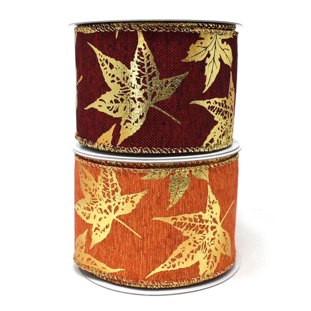 Gold Accent Fall Leaves Wired Ribbon, 2-1/2-inch, 10-yard - Etsy