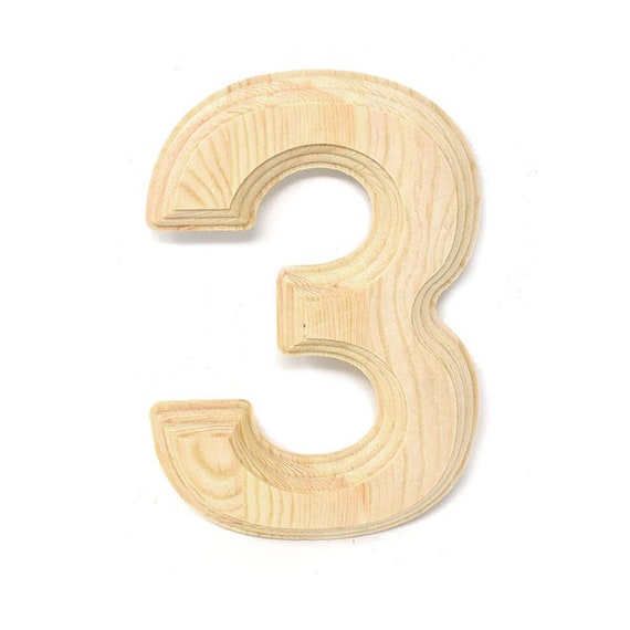 Pine Wood Beveled Wooden Number 3 Natural 5-13/16-Inch | Etsy