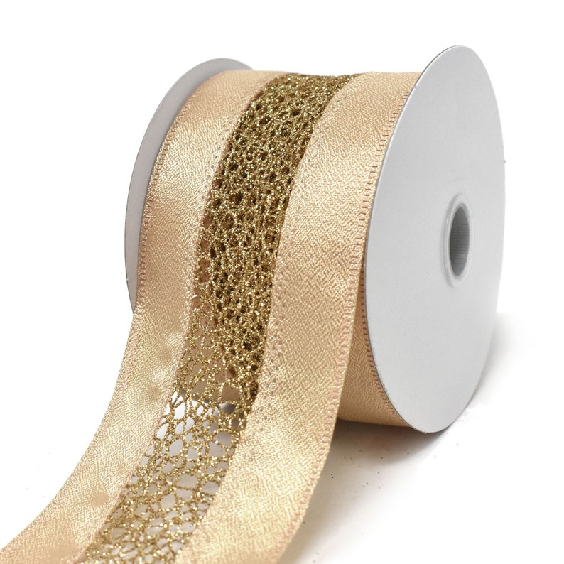 Elegant Satin Ribbon With Glitter Web Center Wired Ribbon, 2-1/2-inch ...