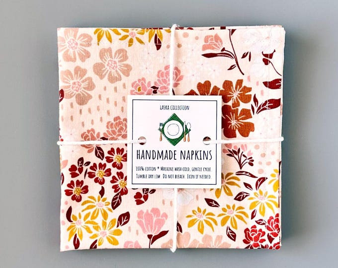 Set of 6 Floral Cotton Napkins: Earth Tone Reusable Cloth, 12x12 - Etsy