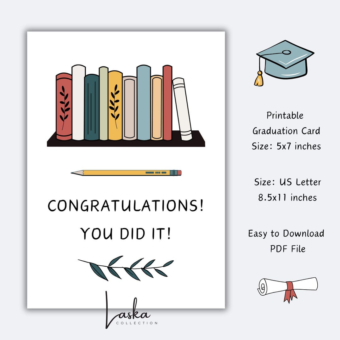 Printable Graduation Card | 5x7 Inches Graduation Card | Last Minute ...