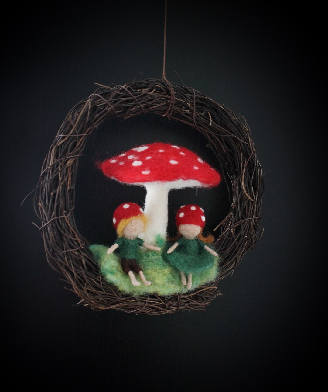 Needle Felted Waldorf Toadstool Gnomes Wreath, Mushroom Gnomes Sculpture, Waldorf, Baby Shower ...