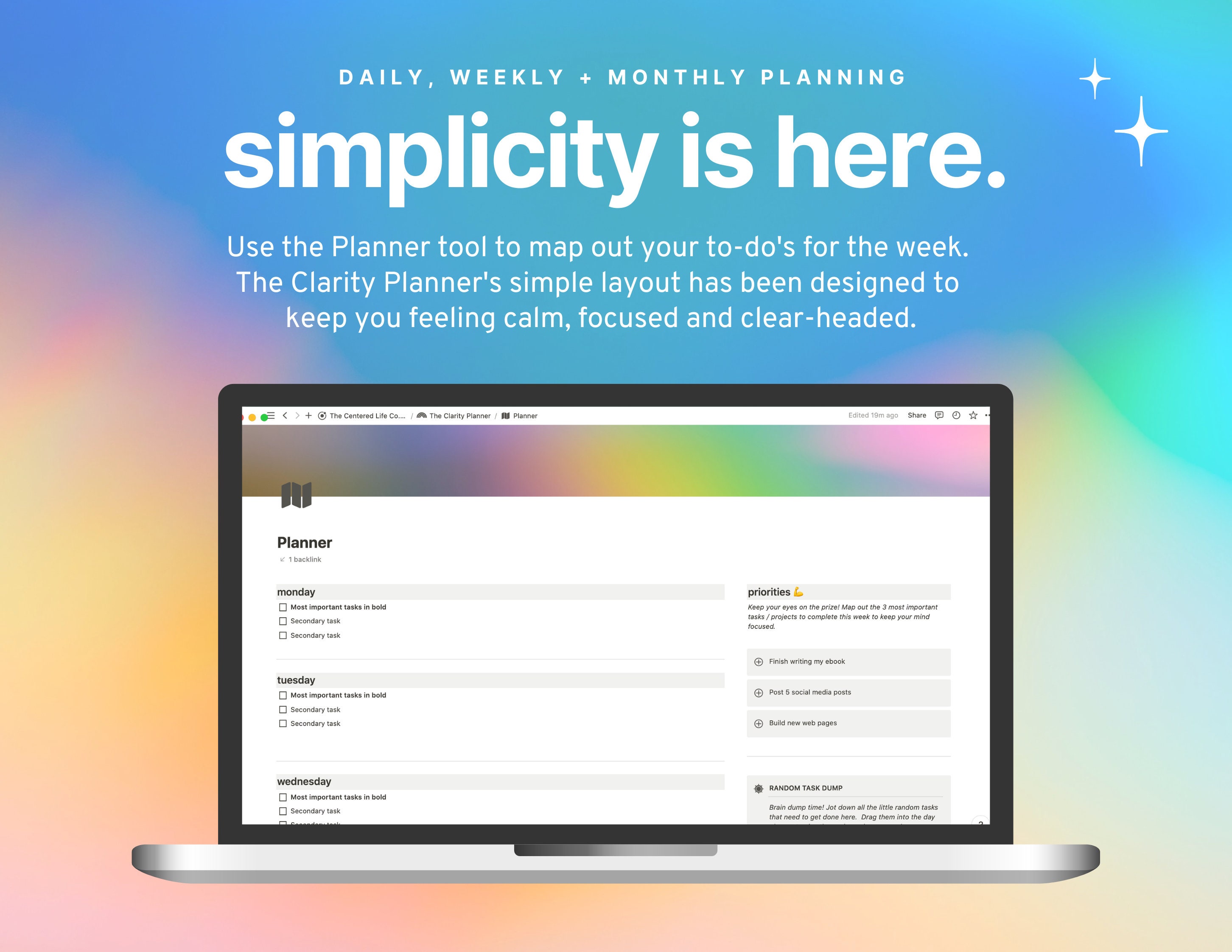 The Clarity Planner || Simple + Minimal Notion Template — the centered ...