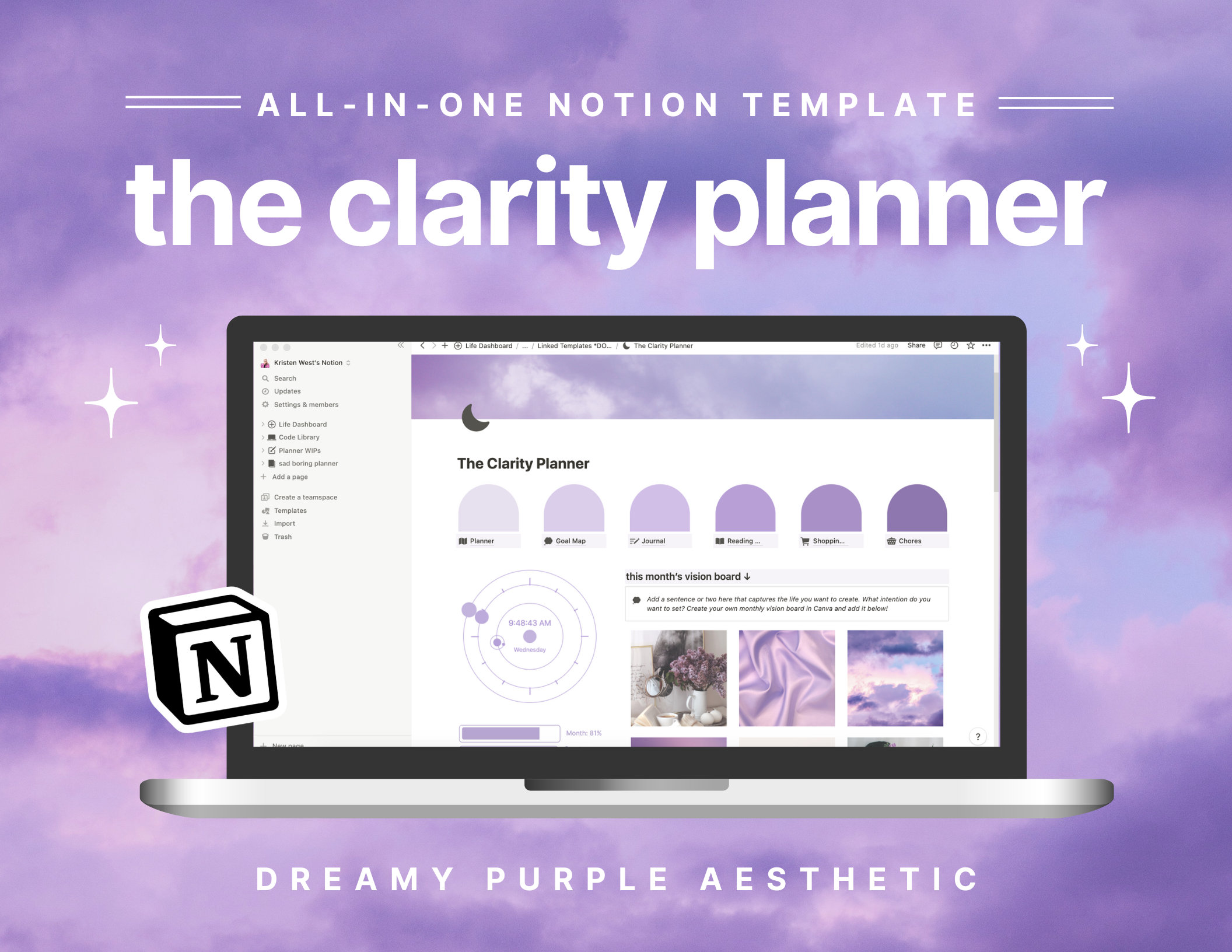 Notion Template || Purple Aesthetic | Dreamy Notion ADHD Planner ...