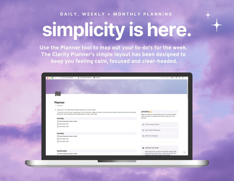 Notion Template || Purple Aesthetic | Dreamy Notion ADHD Planner ...