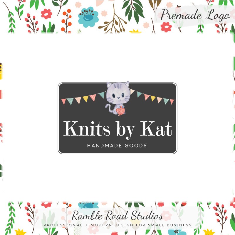 Cat & Yarn Logo Design Web and Print Files Watermarks | Etsy