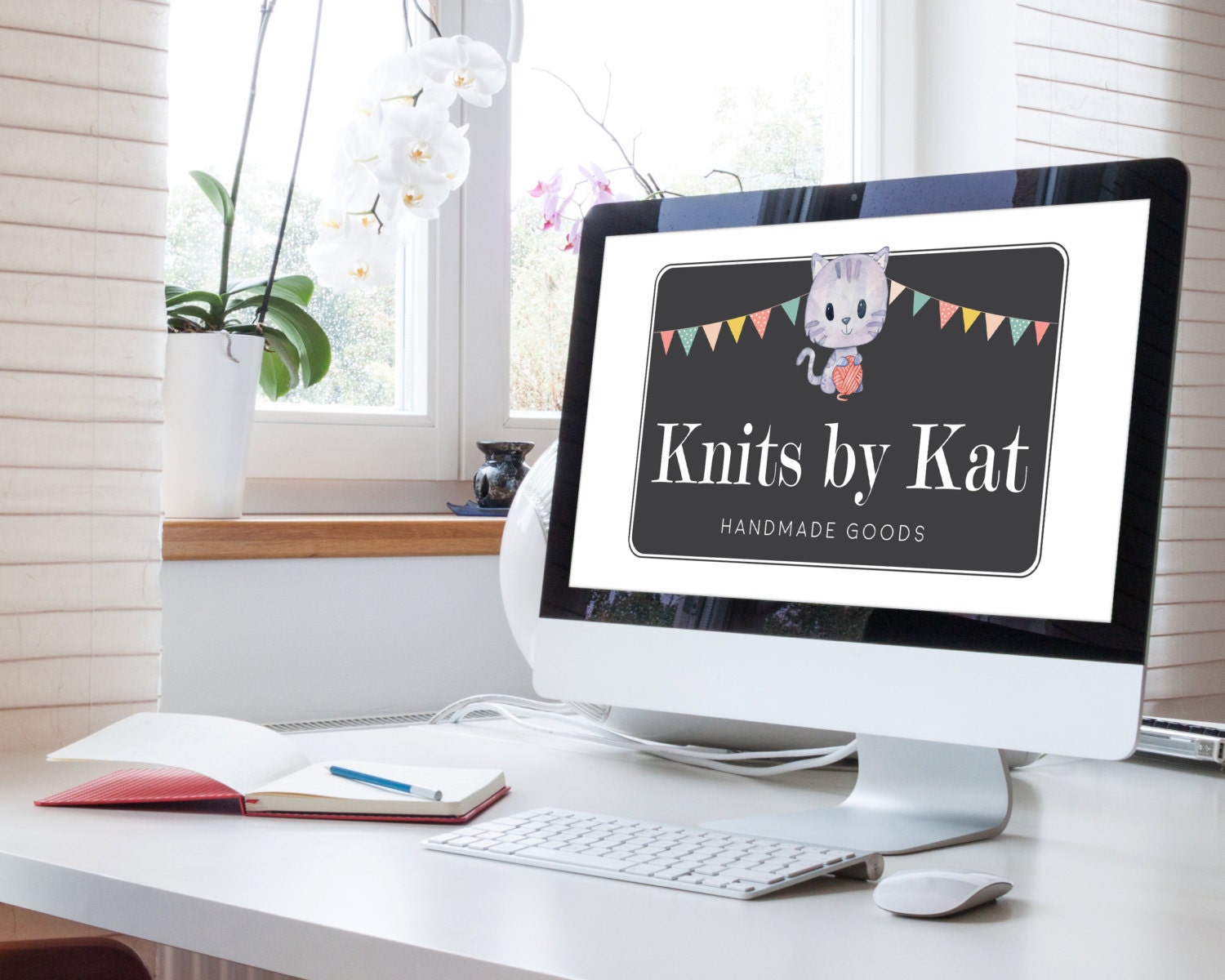 Cat & Yarn Logo Design Web and Print Files Watermarks | Etsy