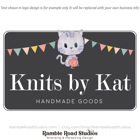 Cat & Yarn Logo Design Web and Print Files Watermarks | Etsy