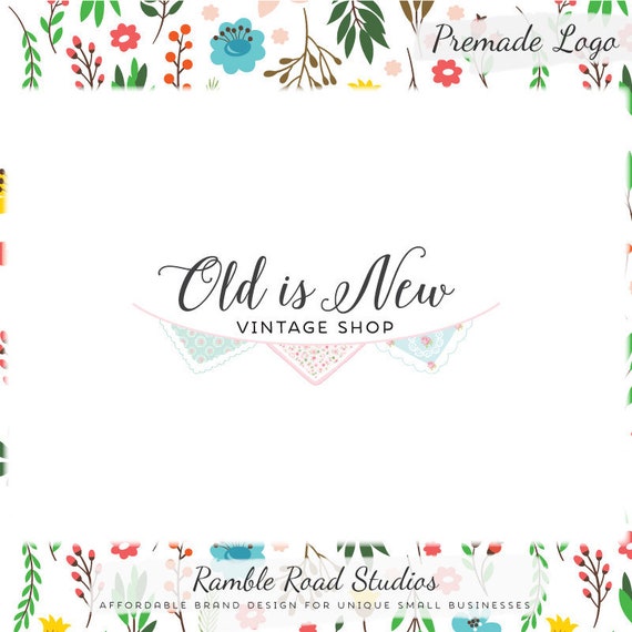 Vintage Bunting Logo Design & Blog Header Web Blog Print | Etsy