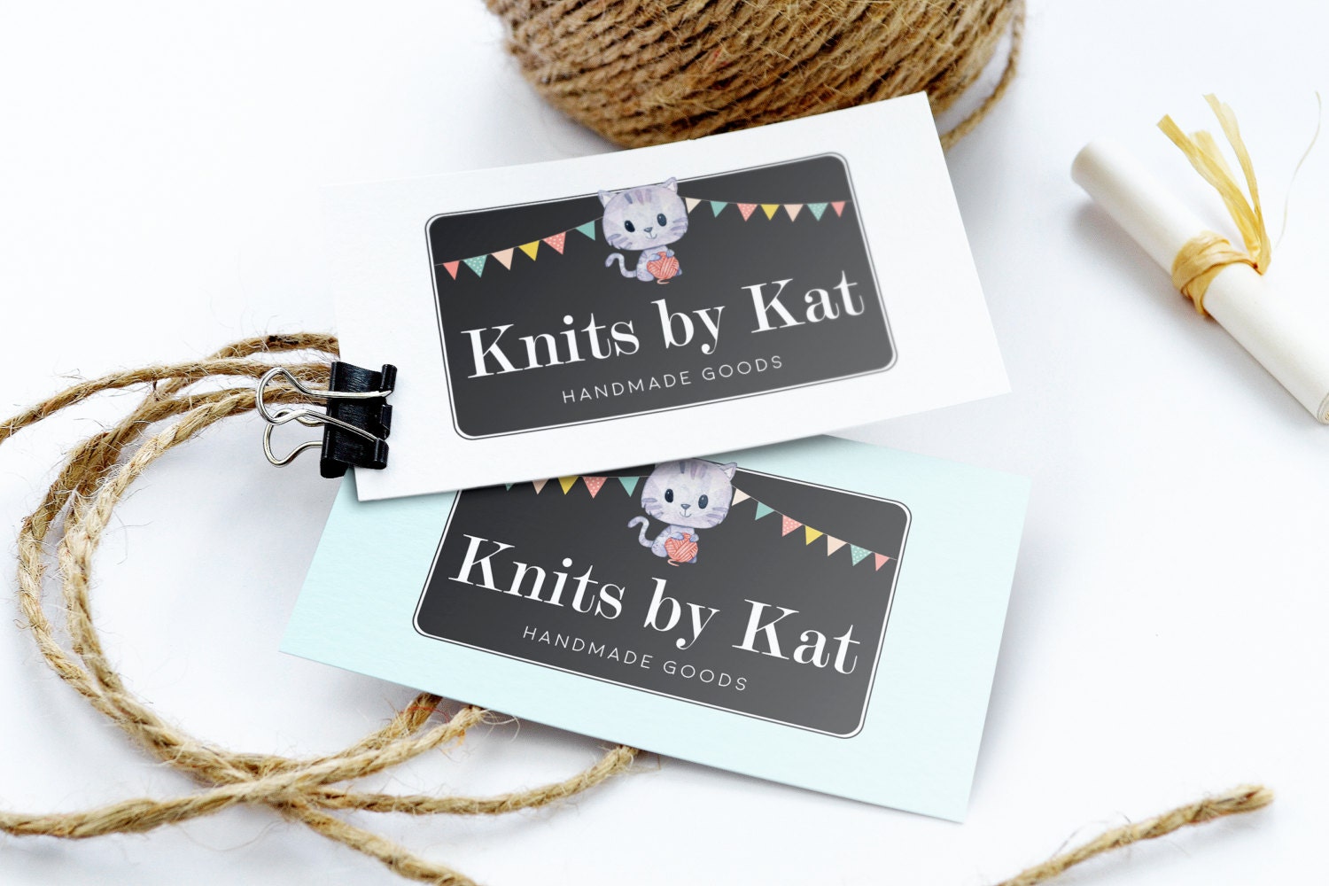 Cat & Yarn Logo Design Web and Print Files Watermarks | Etsy