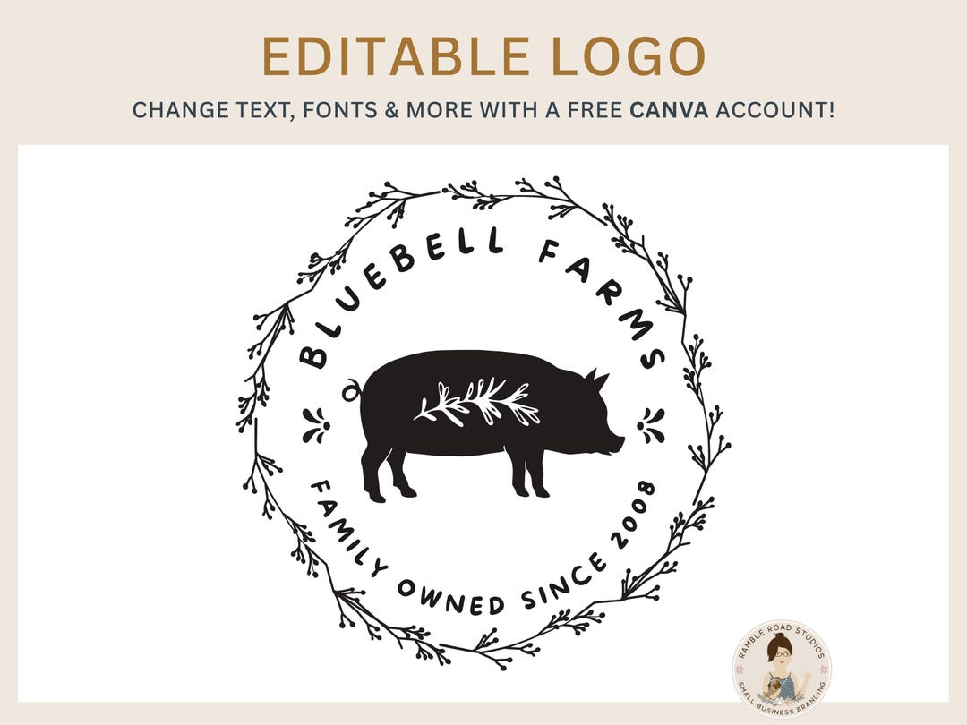 Editable Pig Logo Template: DIY Farmhouse Boutique Branding (canva ...