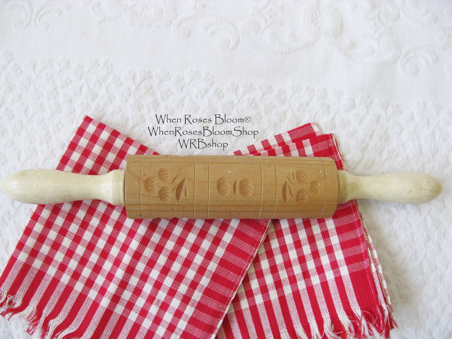 Vintage Wood Embossed Rolling Pin Classic German Cookies Quaint Carved ...