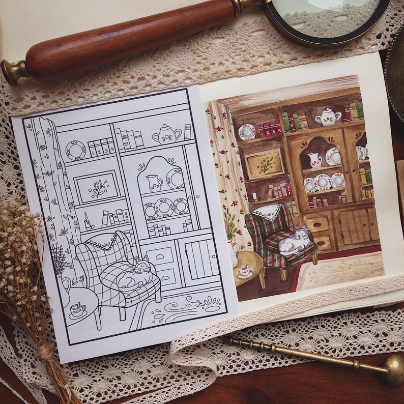 Cozy Library Coloring Page Adult Coloring - Etsy