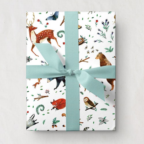 Woodland Gift Wrap Fox Wrapping Paper Baby Shower Gift - Etsy