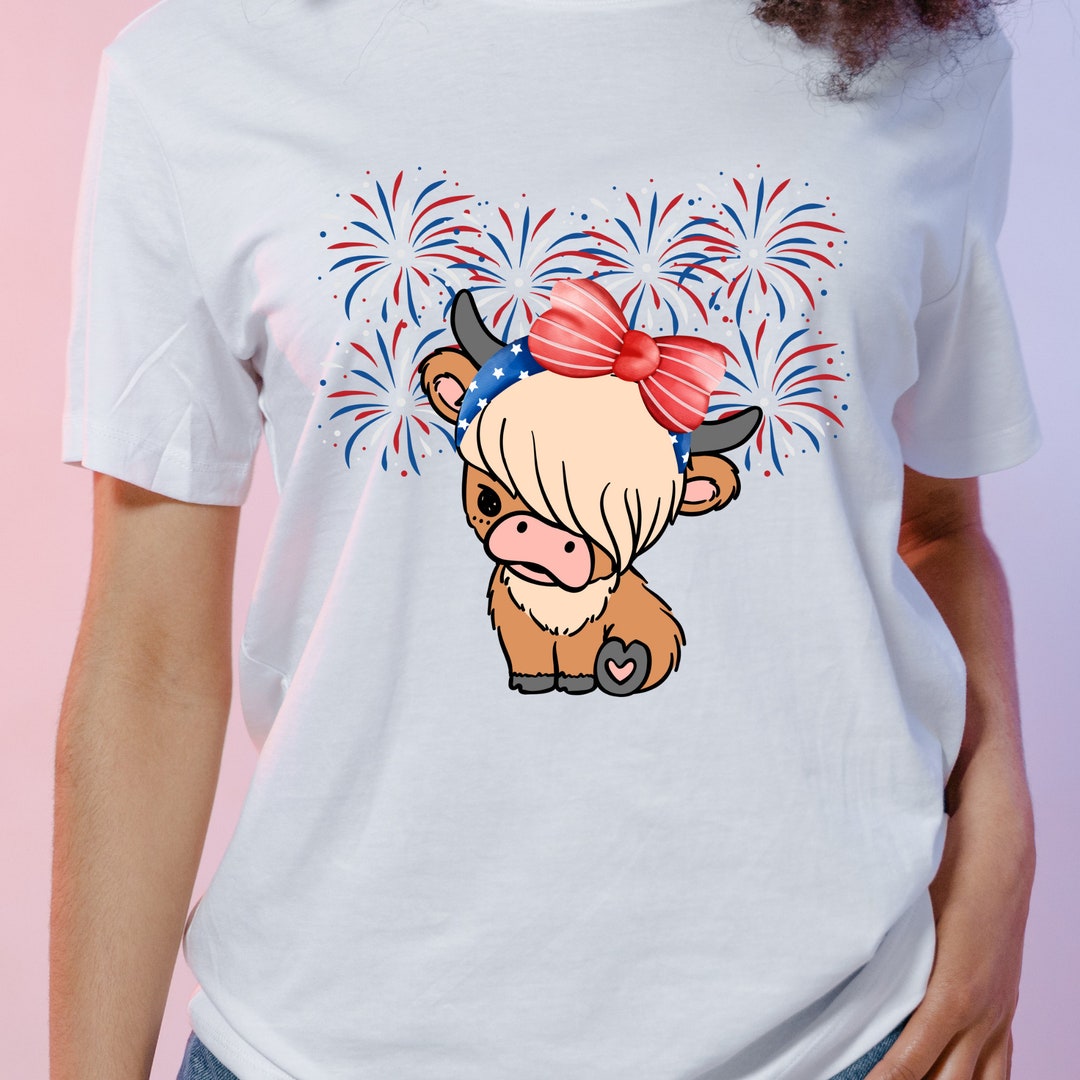 Highland Cow PNG - Fireworks and U.S. Flag - PNG for Sublimation ...