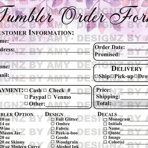 Editable PDF Tumbler Order Form | Etsy