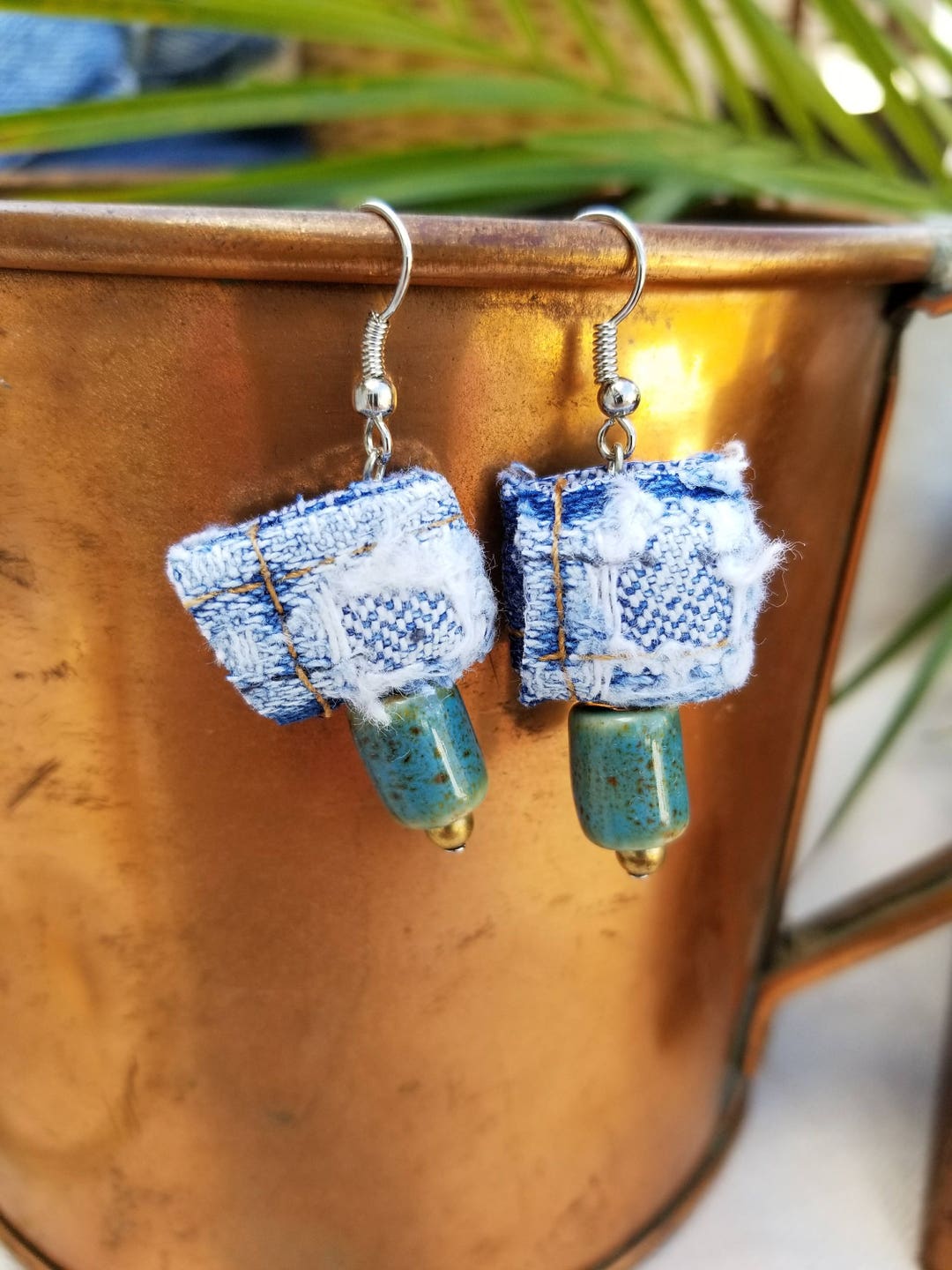Unique One of a Kind Earrings Made From nub of Denim Jeans Hem Paired ...