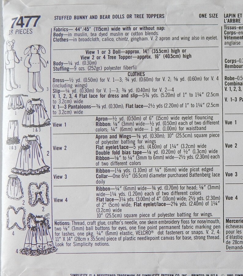 Bunny, Bear Dolls Tree Topper Sewing Pattern 14 16 Inches Tall Country ...