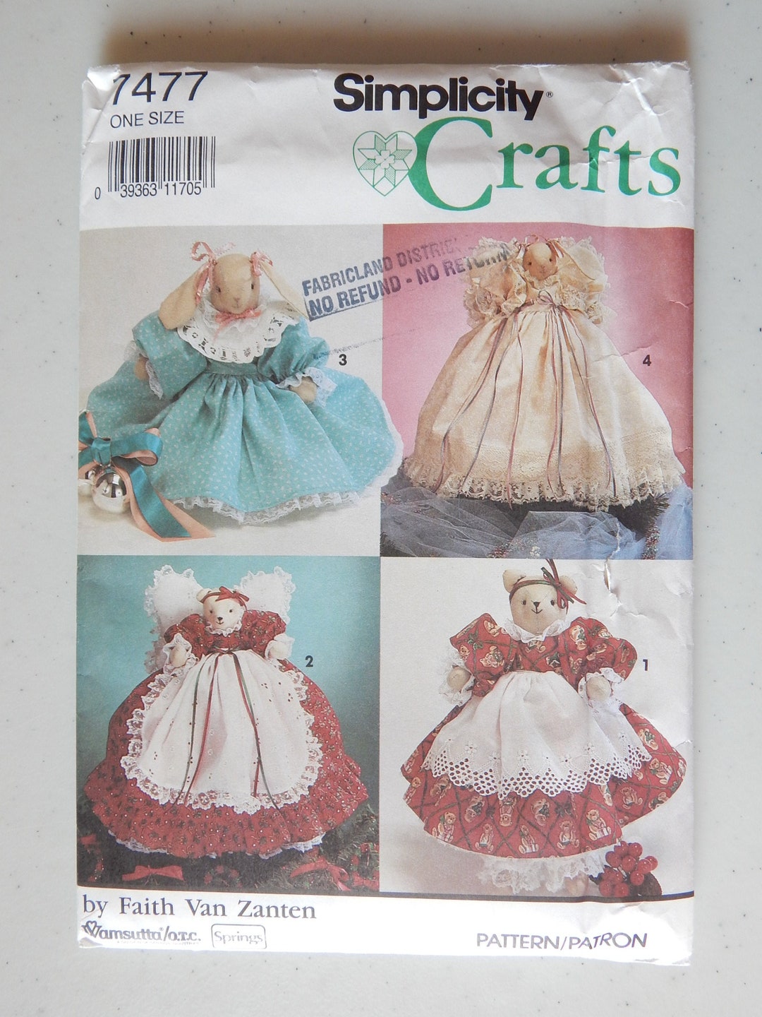 Bunny, Bear Dolls Tree Topper Sewing Pattern 14 16 Inches Tall Country ...