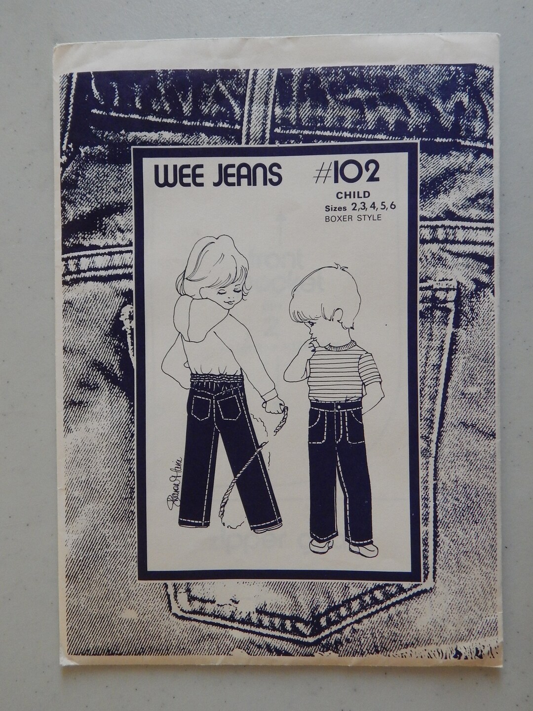 Childs Denim Blue Jeans Sewing Pattern Boxer Style Zipper Front Fly ...