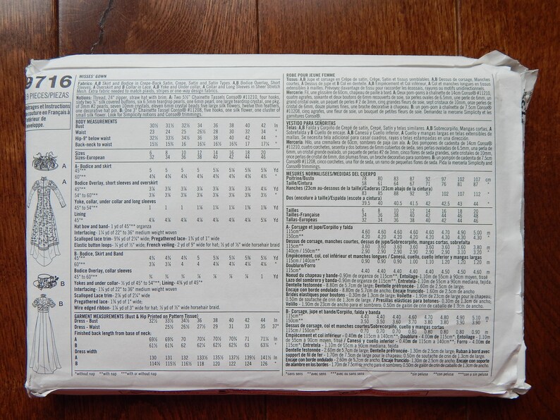 Historic Gown Sewing Pattern Simplicity 9716 Patti Wagnerd - Etsy Canada