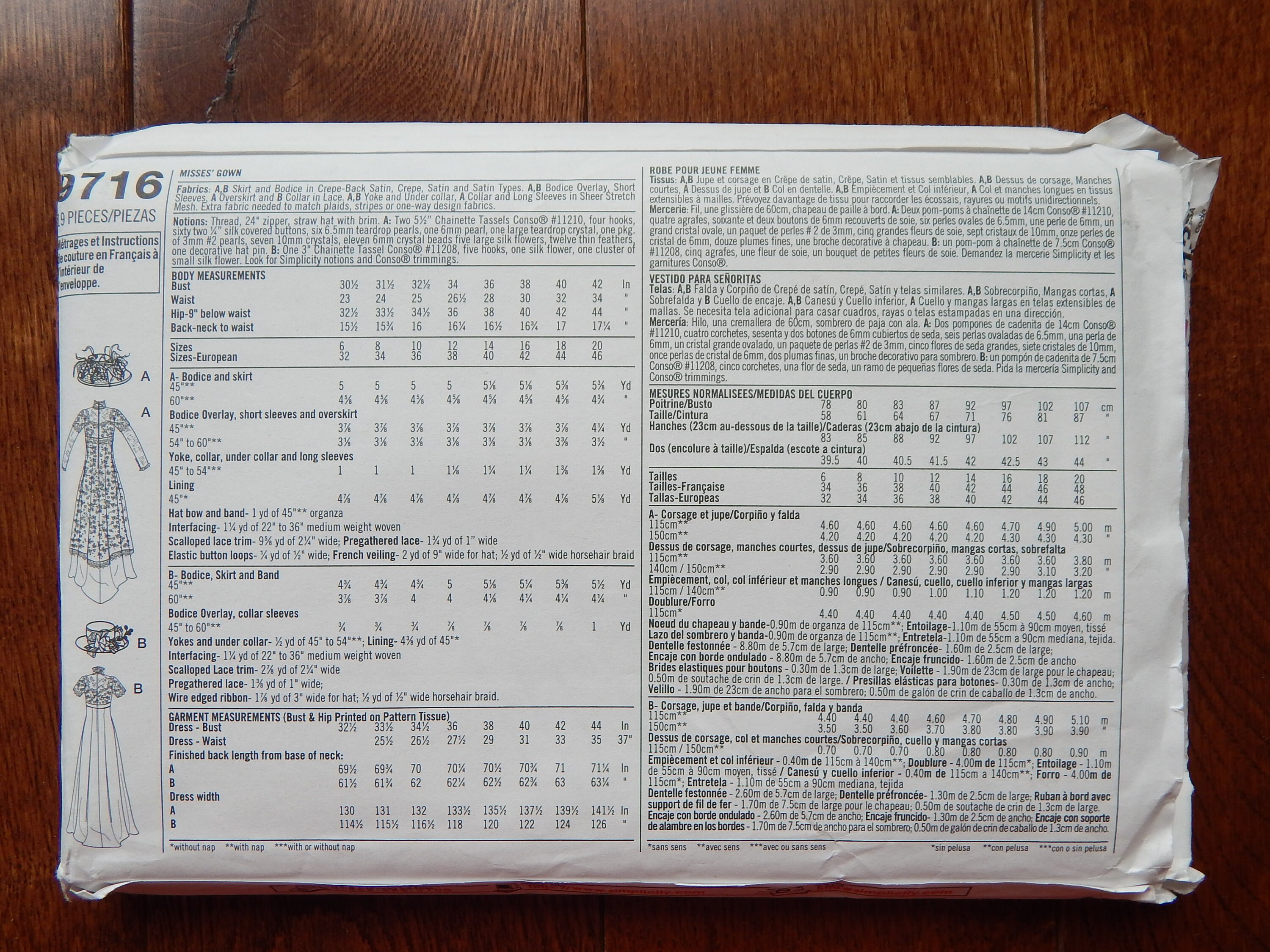 Historic Gown Sewing Pattern Simplicity 9716 Patti Wagnerd - Etsy Canada