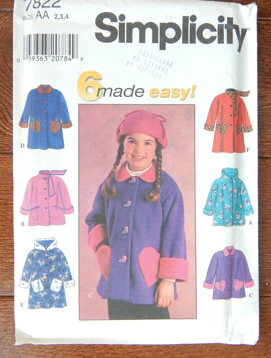 Girls Jacket or Coat Sewing Pattern Toddler Childs Size 2 3 4 Loose Fit ...