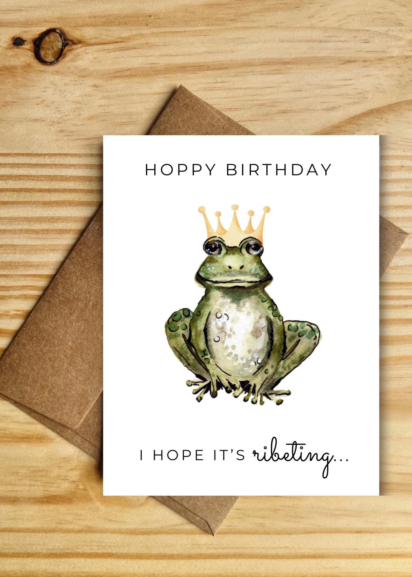 Frog Birthday Card, Hoppy Birthday, Greeting Card, Frog Art, Pun Card ...