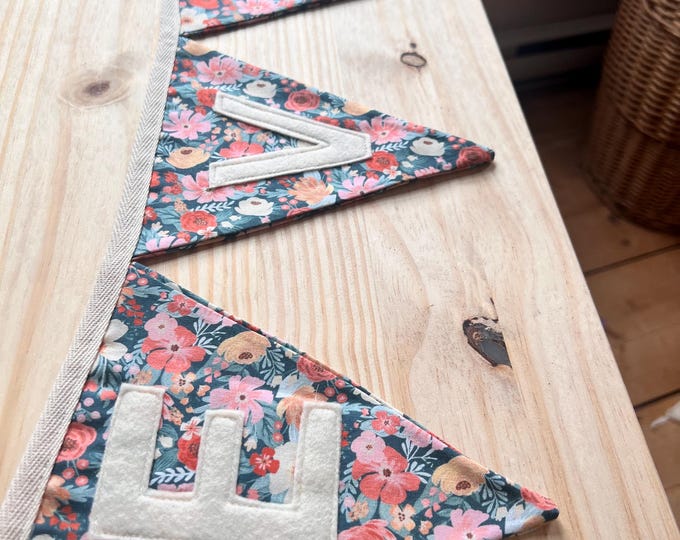 Personalized Name Banner, Wall Banner Baby, Floral Cotton Banner ...